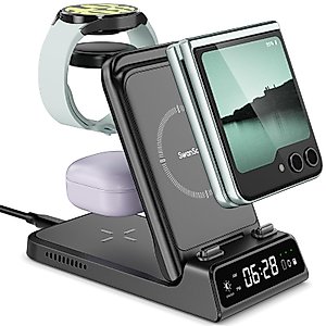 SwanScout Charging Station for Samsung Z Flip, SwanScout 703F, Wireless Charger for Samsung Galaxy Z Flip 5/Z Flip 4/Z Flip 3, Galaxy Watch 6/6 Classic/5/5 Pro, Galaxy Buds 2 Pro/Buds 2 (Foldable)