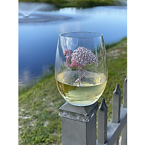 THE QUEENS' JEWELS – Flamingo Stemmed Wine Glass, 21 oz. – Eye-Catching Sparkling Jewels – Hand-Decorated Glassware – Not Painted – Dazzling and Unique