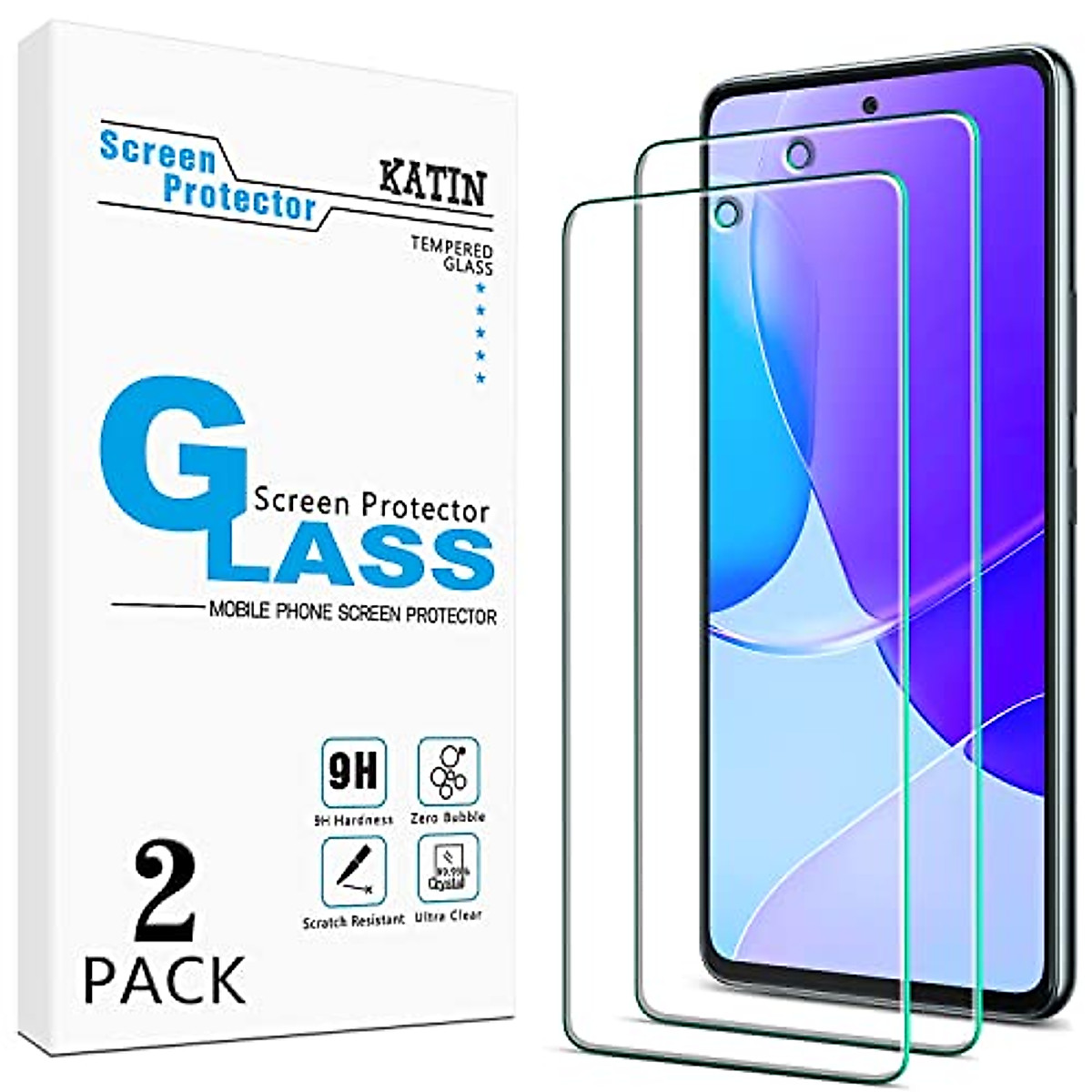 KATIN [2-Pack] Screen Protector for Samsung Galaxy A53 5G Tempered Glass, Support Fingerprint Reader, Anti Scratch, 9H Hardness, Case Friendly