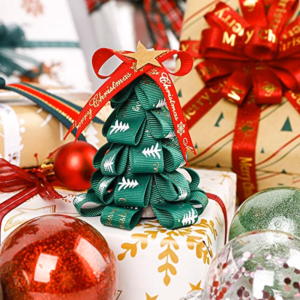 WELTOKE Christmas Ribbons Holiday Grosgrain Satin Ribbons for Christmas Gifts Wrapping Christmas Tree Decorations Festival DIY Crafts Wedding Hair Bows Party Favor(20 Pcs 3 Sizes 55 Yards)