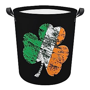 Irish Shamrock Foldable Laundry Basket Waterproof Hamper Storage Bin Bag with Handle 16.5"x 16.5"x 17"