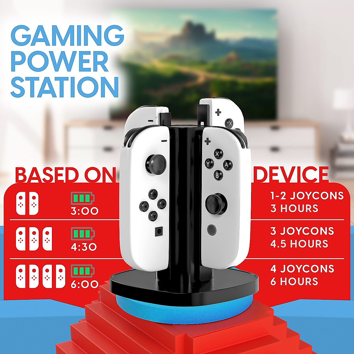 TalkWorks Super Combo Pack Accessories for Nintendo Switch OLED - 2 Grips, 2 Wheel Controller Grips, 2 Game Card Holders, 1 Charging Dock, Thumb Grips, USB-C Cable, Universal Stand, Screen Protector
