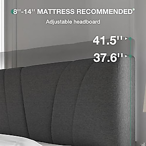 Novilla Queen Size Bed Frame Upholstered Platform Queen Bed Frame with Adjustable Headboard, Strong Weight Capacity, No Box Spring Needed, Easy Assembly, Grey
