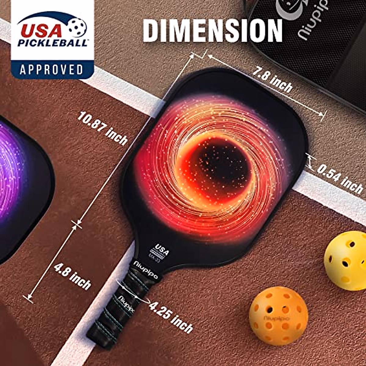 niupipo Pickleball Paddle, USAPA Approved Pickleball Paddle with Fiberglass Face, Protective Cover, Ultra Cushion, Polypropylene Honeycomb Core, 4.8-Inch Grip, Lightweight