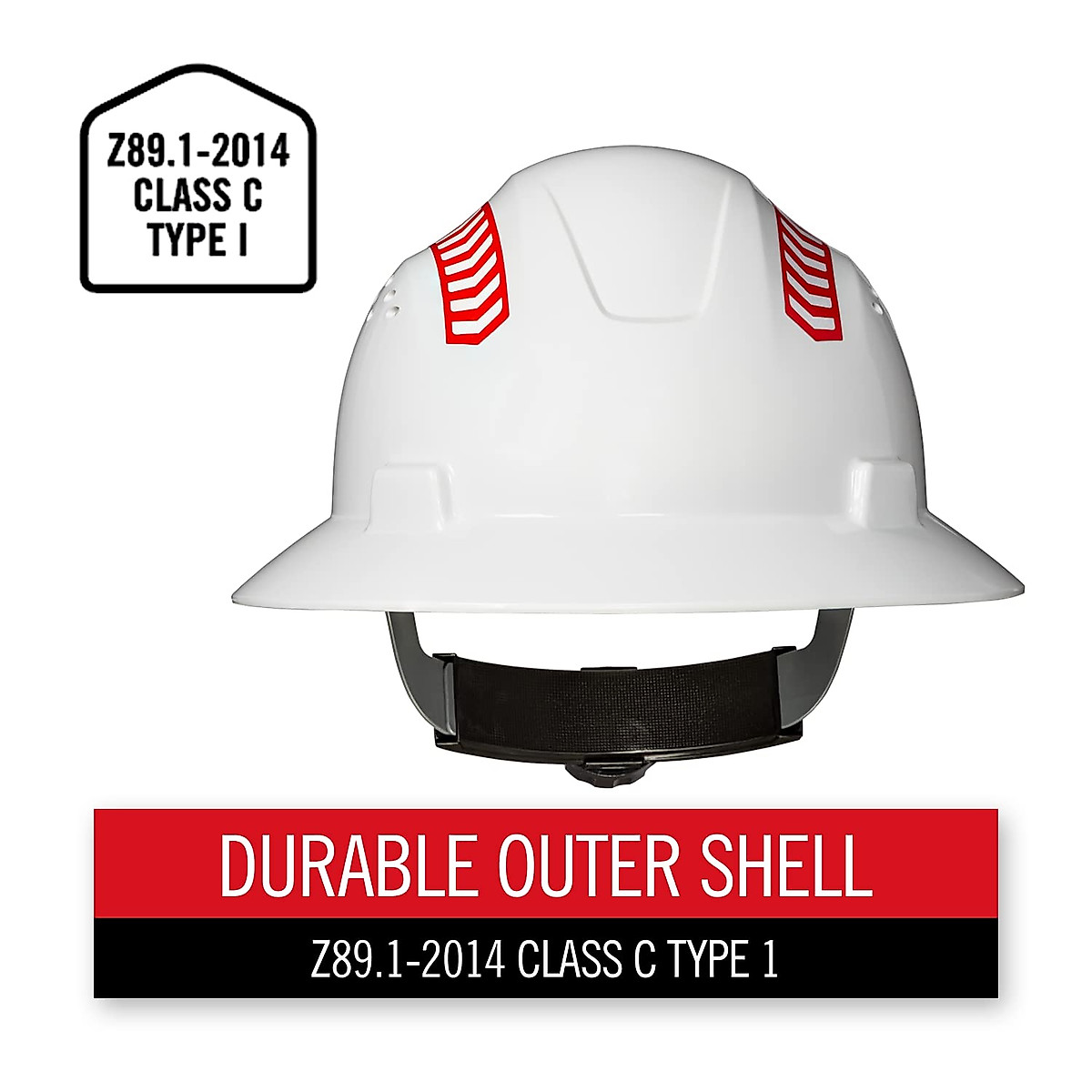 Coast SH300 Full Brim Safety Hard Hat with Directional Reflective Arrows White, 1 Count (Pack of 1)
