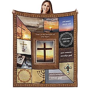 WISH TREE Christian Gifts for Women Scripture Throw Blanket Religious Spiritual Gifts with Bible Verse, Inspirational Thoughts and Healing Prayers Gift for Women Men 50"x60"(Collage)