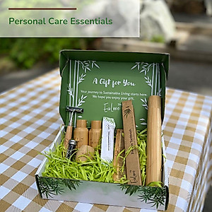 EcoLuxe Sustainable Gift Box Personal Care Travel Sized Toiletries Bundle, Bamboo Toothbrush, Dental Floss, Comb,Liquid Containers, Razor, Bamboo Travel Case and Stand, 9 Items
