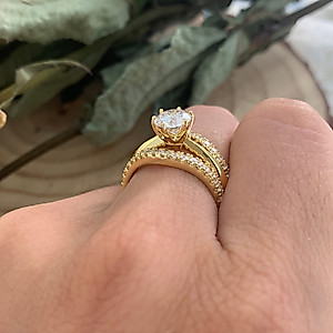 Blongme1 Carat Moissanite Rings for Women Ring Enhancers Wedding Ring Sets Wedding Band Bridal Rings Sets for Women 925 Sterling Silver Yellow Gold Size 6