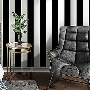 Guvana Black and White Wallpaper Striped Peel and Stick Removable Contact Paper Self-Adhesive Modern DIY Wallpaper for Bedroom Livingroom Cabinets Decor Vinyl Roll 78.7"x17.7"