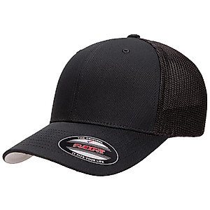 The Hat Pros | Flexfit 6511 Men's Trucker Mesh Cap Fitted Hat OSFM (as1, Alpha, one_Size, Black)