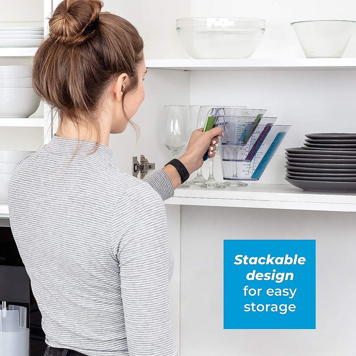 4-Piece Angled Liquid Measuring Cups Plastic Set - Mini Oz, 1, 2 and 4 Plastic Measuring Cup Sizes - Plastic Measuring Cups For Liquids with ML & Cups Measures - KPKitchen Small & Large Measure Cup