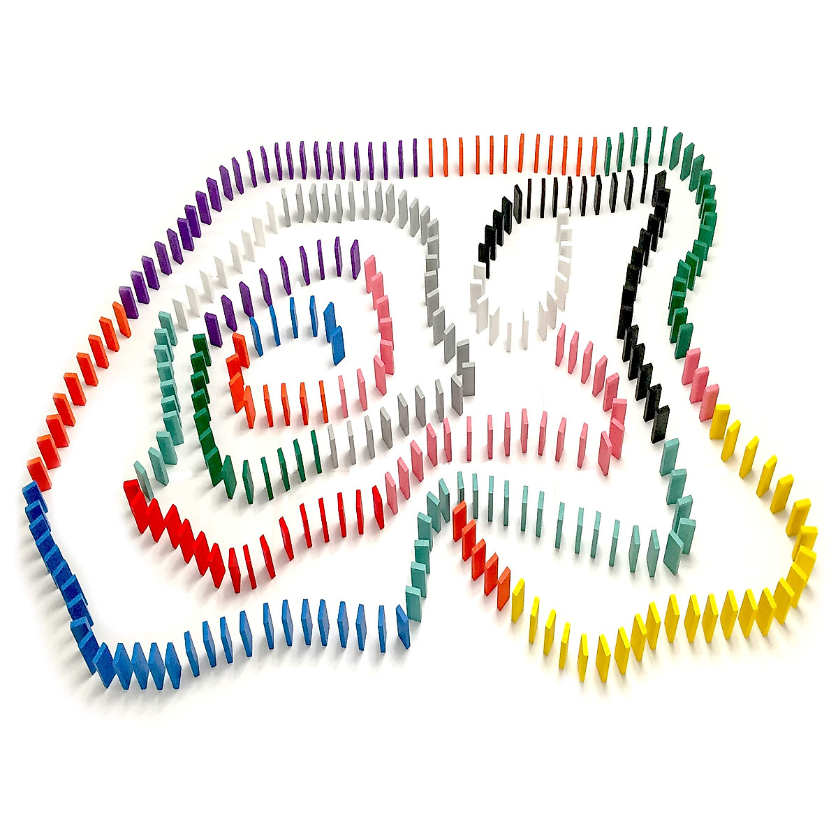 Dominolocity 1,100 Piece Wooden Dominoes Set - Colored Bulk Racing and Rally Building Blocks Kit, Colorful Wood Plain Blank Tiles Design for Stacking, Toppling, and Tumbling Races