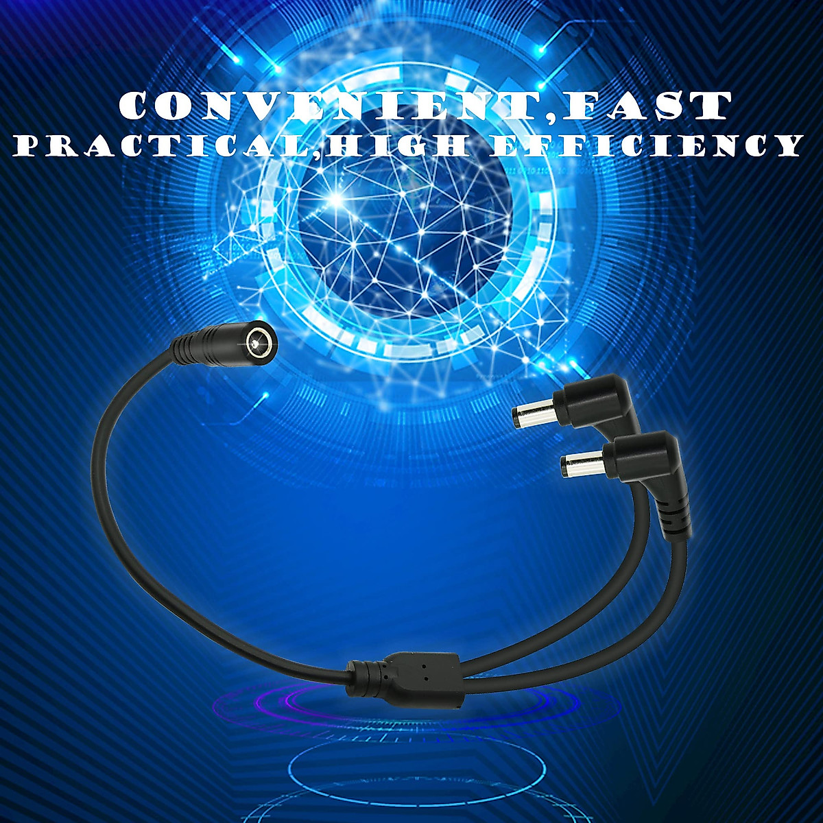 GINTOOYUN DC Splitter Cable 1 Female to 2 Right Angle Male, 12V DC 5.5mm x 2.1mm Y Splitter Adppter Female to 90 Degree Male Extension Cable 0.7m (1 to 2 Right Angle Way)