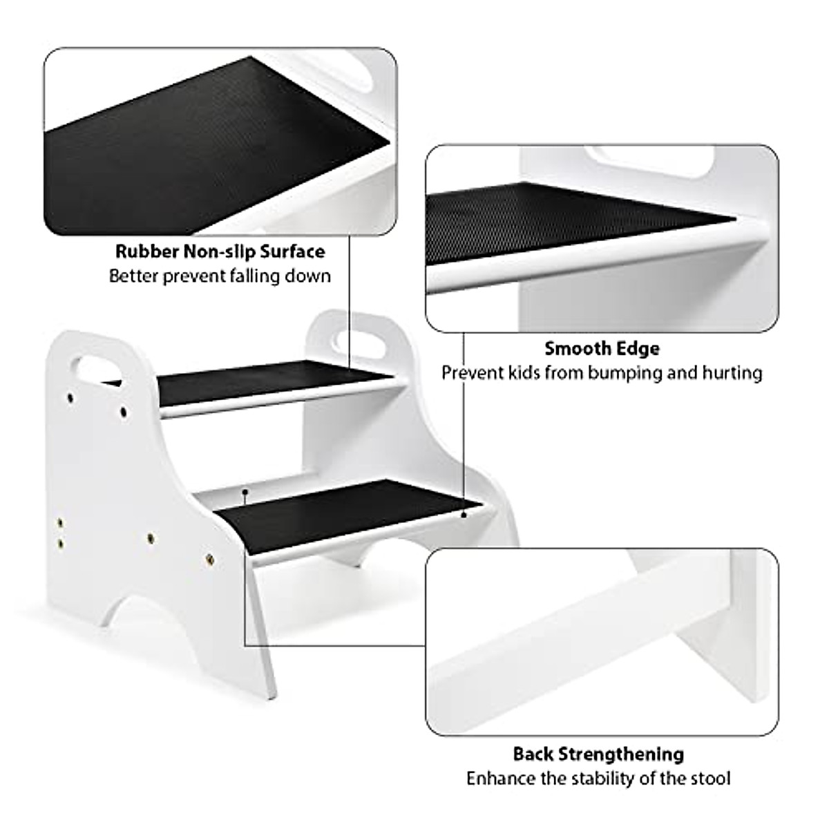 Ollieroo Bamboo 2 Step Stool, Heavy Duty Kids Step Stool with Non-Slip Stepping Surface, Stepping Stool for Kids Adults, Toddler Step Stool for Bathroom Sink Kitchen Counter Bedside(White)