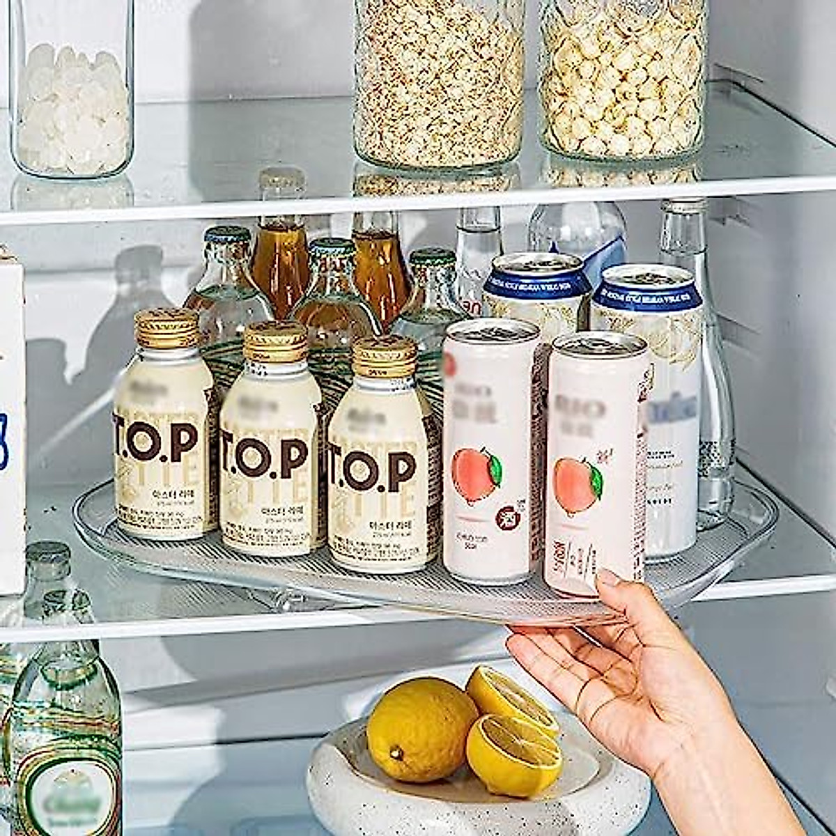 KCRPM Lazy Susan for Refrigerator, 2023 New Square Lazy Susan Turntable Organizer, Rectangular Lazy Susan for Refrigerator, Household Transparent Condiment Square Refrigerator Turntable (1Pcs)