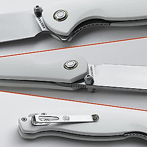 Vosteed Labrador Folding Knife Pocket Knife for Men with 3.74 inch 154CM Satin Blade, EDC Flipper Knife with White G10 Handle and Clip for Outdoor Camping