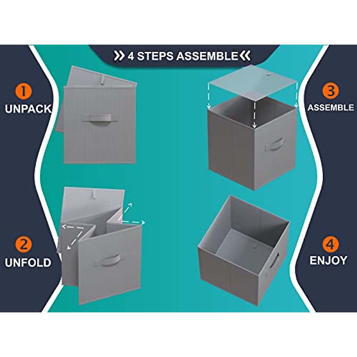 OKIBIG 11x11x11 Storage Cube Bins Set of 3 Foldable with Handles Grey