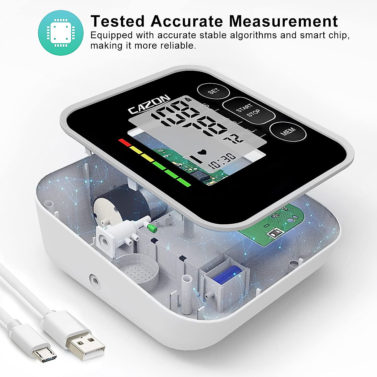 CAZON Blood Pressure Monitor Cuff Upper Arm Automatic BP Machine Digital Home Blood Pressure Monitoring Meter 2x100 Memory Hypertension Detector