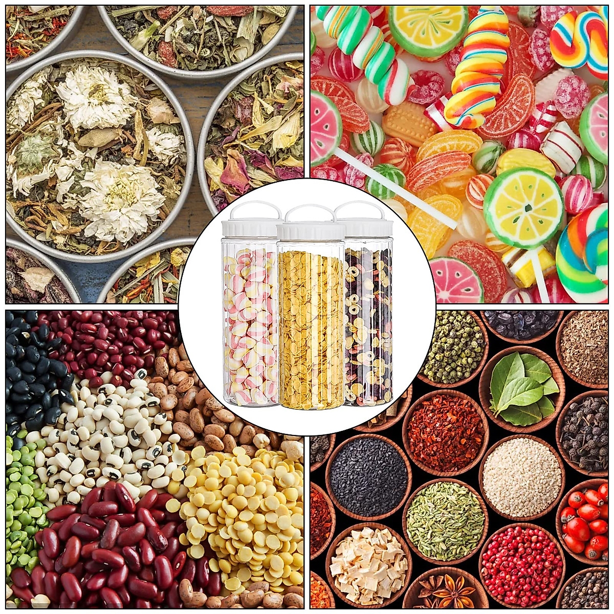 Lawei 4 Pack Clear Plastic Jars with Lids - 50 Oz Tall Clear Empty Plastic Jars Plastic Food Storage Jars for Food & Home Storage