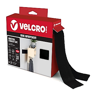 VELCRO Brand Heavy Duty Tape with Adhesive - Cut Strips to Length - Holds 10 lbs, Black - Industrial Strength Roll, Wide 10Ft x 2In - Strong Hold for Indoor or Outdoor Use