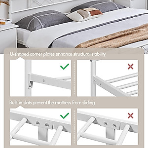 Yaheetech Metal Platform King Bed Frame Mattress Foundation with Headboard and Footboard No Box Spring Needed Under Bed Storage Steel Slats White