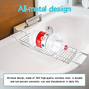 YQh Adjustable Tub Rack, 304 Stainless Steel Bathroom Tray, Multi-Function Tub Organizer with Adjustable Reading Rack, for Tablet or Cell Phone