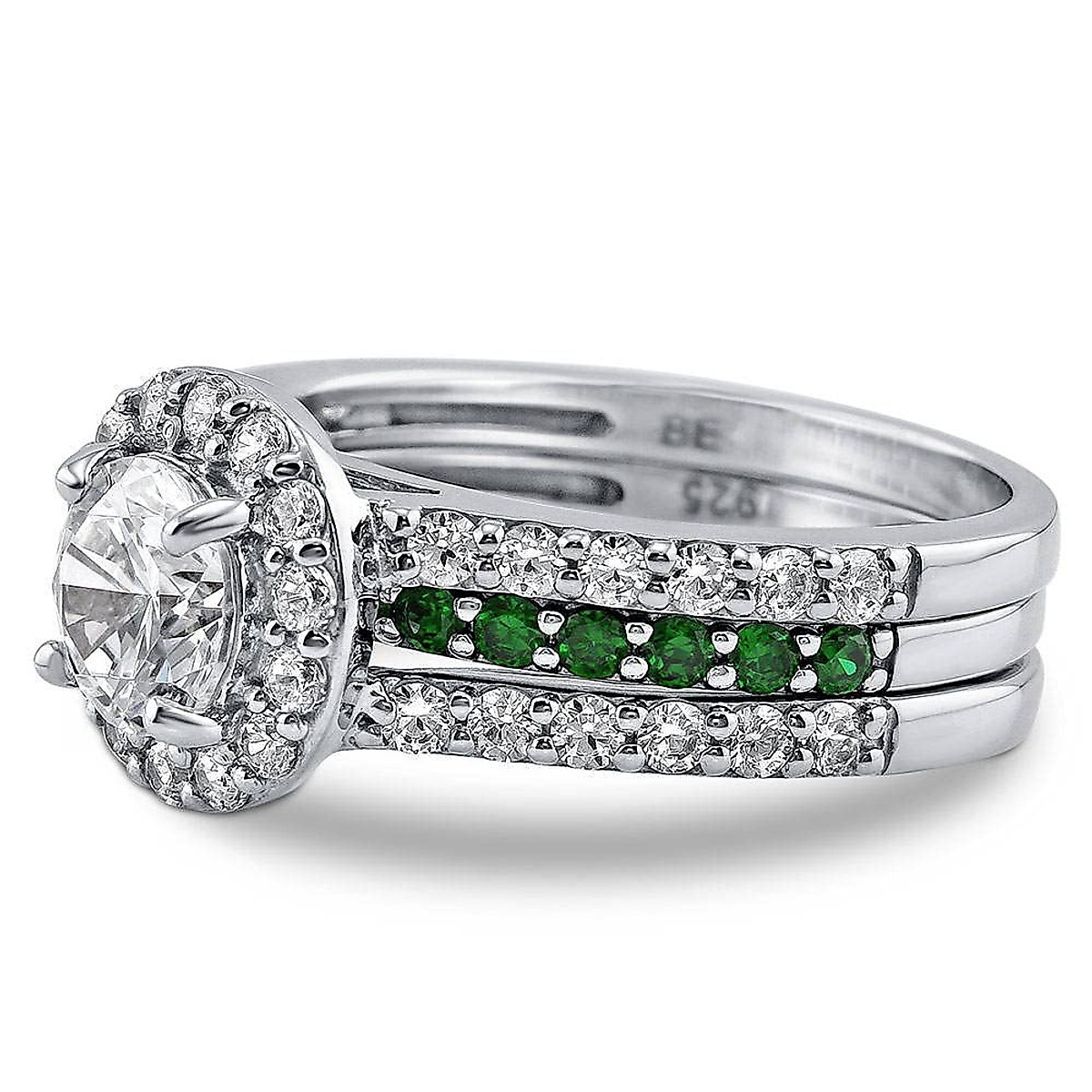 BERRICLE Sterling Silver Halo Wedding Engagement Rings Round Cubic Zirconia CZ Insert Ring Set for Women, Rhodium Plated Size 8