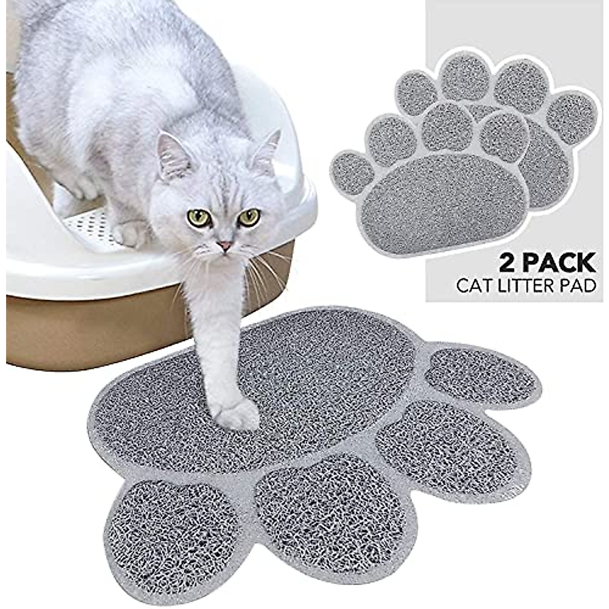 Cat Litter Mat, GOLDCHAMP Premium PVC Feeding Mat with Non-Slip & Waterproof Back Easy to Clean, for Small Size Pet 30 * 40cm 2PCS