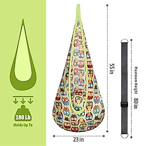 GARIG Pod Swing for Kids, Hanging Pod Swing Seat with Inflatable Pillow, Cartoon Pattern Kids Hammock Swing Chair for Indoor and Outdoor, Max Weight 180lbs (Kit, Owl)