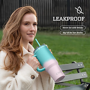 O'JAY 40oz Stainless Steel Insulated Travel Mug - Leak-Proof Straw Lid, Cupholder Friendly, Dreamy Green-Pink