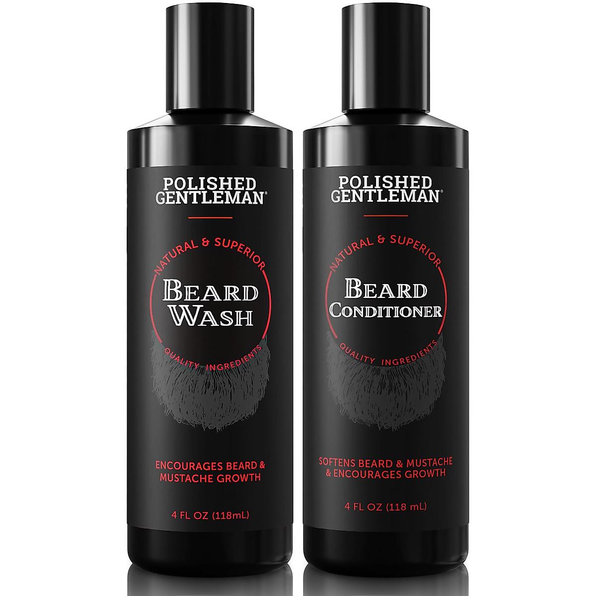 Polished Gentleman Beard Wash and Conditioner Set - Softens and Strengthens - Beard Shampoo with Growth Oil - Moisturizer & Beard Thickener - Tea Tree Unscented - Paraben-Free & Sulfate-Free (4oz)