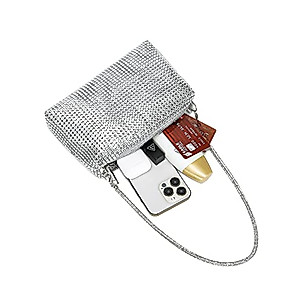 YIKOEE Crystal Rhinestone Clutch Purses for Women Evening Bag with Chain (Silver)