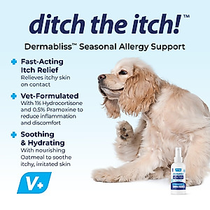 Dermabliss Anti-Itch & Allergy Relief Spray (4oz) and Glandex Anal Gland Support Chews 60ct Bundle Vet-Strength Anal Gland Dog Treats, Hydrocortisone Spray Itch Relief for Dogs