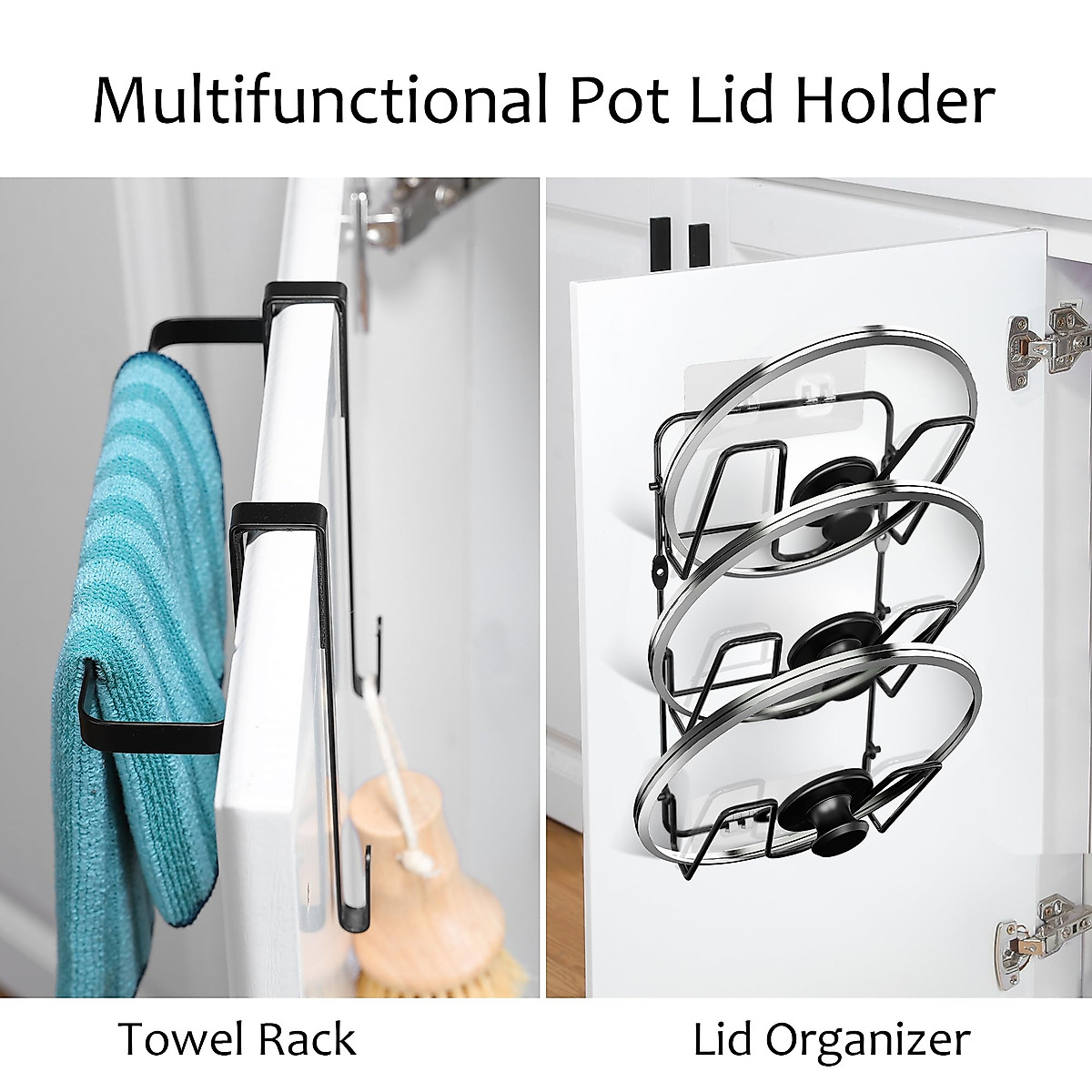 YIGII 2 Pack Cabinet Door Pot Lid Organizer/Pot Lid Holder - Over the Door Lid Organizer for Storage Pot And Pan Cover, Inside the Cabinet-Hanging 6-Tier Pot Lid Rack, Black