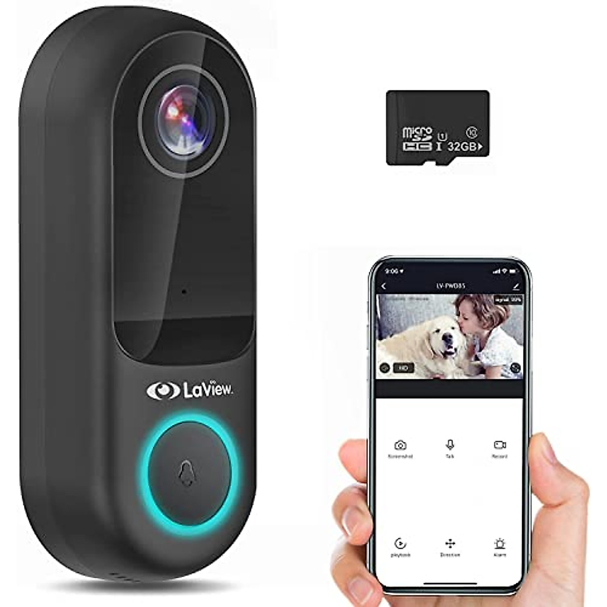 LaView WiFi Video Doorbell Camera, with 32GB SD Card, 1080P Video AI Human Detection, Night Vision, 2-Way Audio, IP65 Waterproof, Easy Installation (Requires Existing Doorbell Wires) USA Cloud Server