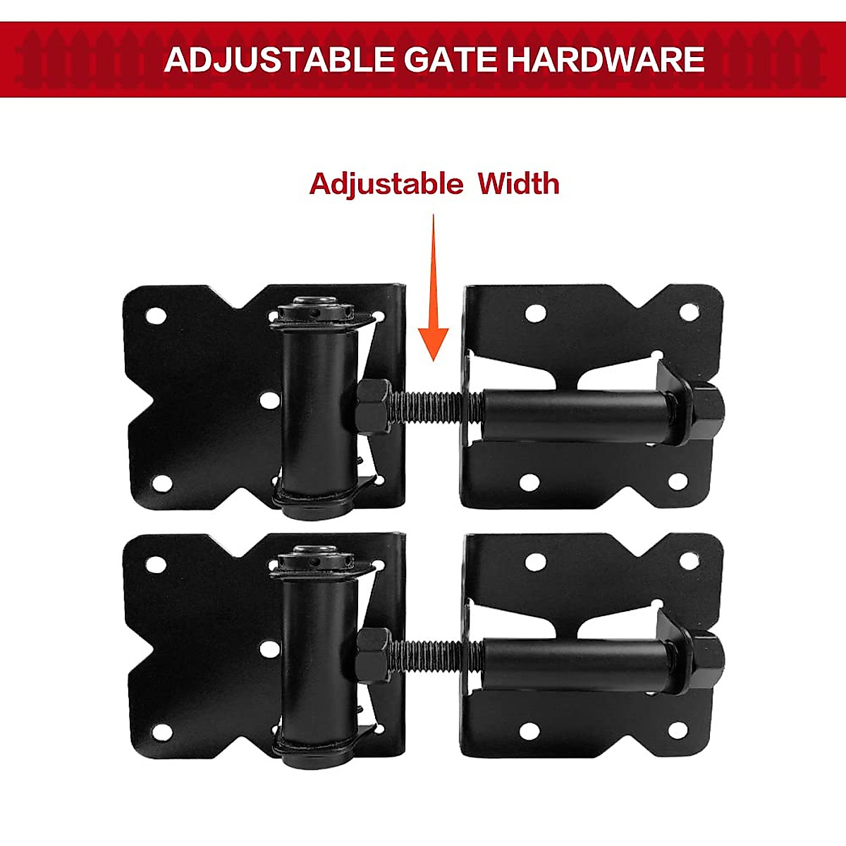 Self Closing Gate Hinges-Usumairu Heavy Duty Gate Hinges for Wooden Vinyl PVC Fence,90 Degree Adjustable Hinges Outdoor,Gate Hardware Kit with 28 Durable Screws and Swing Adjuster Tool-Black