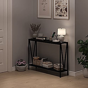 Alkmaar Black Narrow Console Table with Storage, 42.9" 2-Tier Sofa Table for Entryway, Living Room, Hallway, Foyer, Corridor, Office
