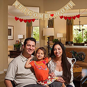 Welcome Home Banner Burlap Sign Party Decorations, Rustic Bunting Garland Family Gathering Photo Booth Props