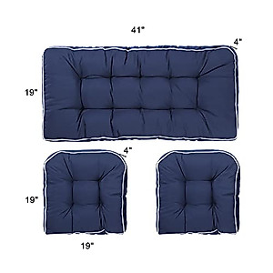 Blytieor Outdoor 3 Piece Settee Cushion Set, Patio Wicker Cushions 1 Loveseat Cushion & 2 U-Shape Cushion