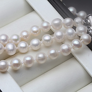 3 Multiple Layered Triplets Strand Pearl Necklace for Women,White Freshwater Pearls Necklace Mother's Day Gift