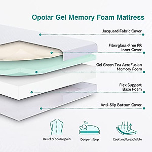 Opoiar 10 Inch Green Tea Memory Foam Mattress/Made in USA, Short King Size for RVs, Campers & Trailers/Mattress-in-a-Box/Medium Firm, White (RV-Short King)