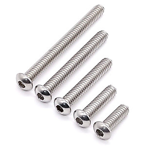 M6-1.0 x 25mm (30 pcs) Button Head Socket Cap Screws Bolts, 18/8 Stainless Steel 304, Fully Threaded, Machine Coarse Thread, Allen Hex Drive