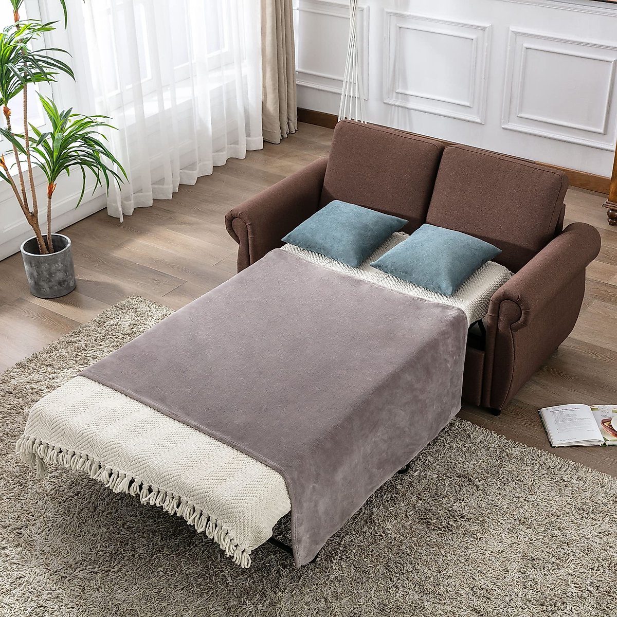 P PURLOVE Twin Sleeper Sofa,Loveseat Sleeper Sofa Couch with PullOut Bed with Memory Mattress,Upholstered Line Sleeper Sofa Couch for Small Spaces,Apartment,Pillow Not Included