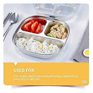 2 Pack Stainless Steel Divided Plate Small Child Plate with 3-Compartment, Portion Control Serving Platter, Mess Food Sectioned Tray for Dinner, Lunch, Cafeteria, Kids 6 inches