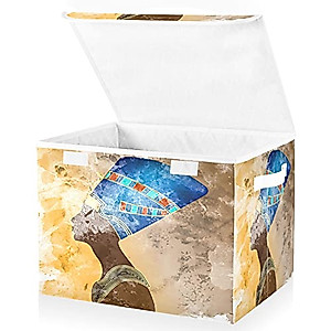 Krafig Old Egyptian Foldable Storage Box Large Cube Organizer Bins Containers Baskets with Lids Handles for Closet Organization, Shelves, Clothes, Toys