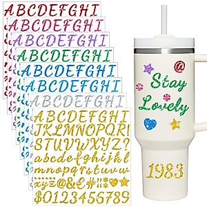 8 Sheets Glitter Letter Stickers for Stanley Cup, Alphabet Name Stickers for Water Bottles,Vinyl Waterproof Personalized Letter Number Name Tags Logo Stickers for Stanley Tumbler Accessories,Colorful
