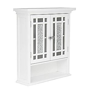 Teamson Home Windsor Wooden Over The Toilet Bathroom Removable Wall Medicine Cabinet with 1 Fixed and 1 Adjustable Shelf 3 Storage Spaces 2 Glass Mosaic Panel Doors and Chrome-Finished Knobs, White