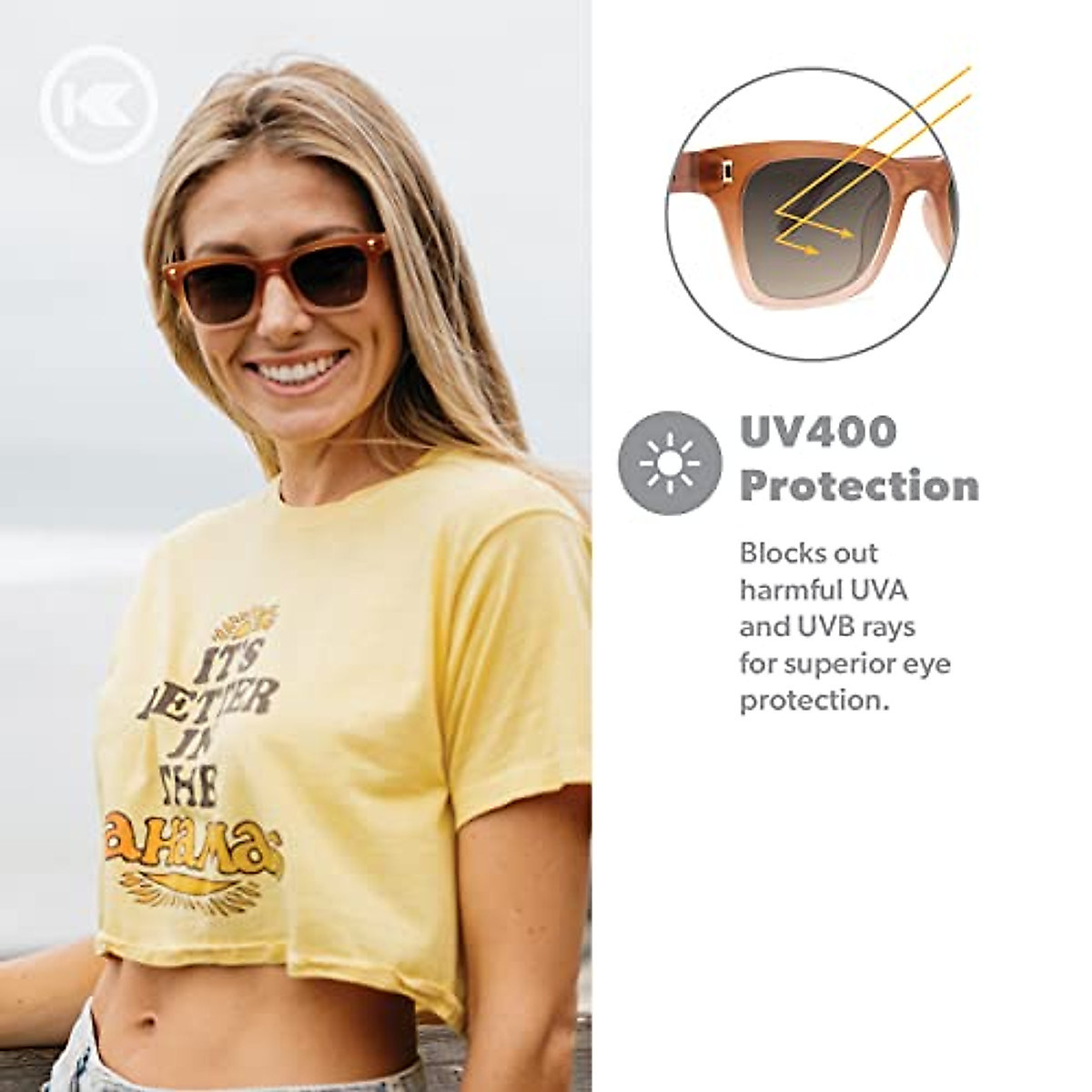 Knockaround Seventy Nines Polarized Sunglasses for Women & Men - Impact Resistant Lenses & Full UV400 Protection, Daytona Tan Orange