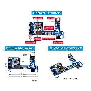 PoE HAT for Raspberry Pi 4B/Raspberry Pi 3B+, Power Over Ethernet (PoE) Support 802.3af PoE Network Standard, Compatible with Raspberry Pi Official Case, Support Connecting Cooling Fan