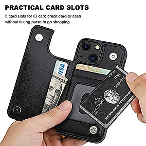 ONETOP Compatible with iPhone 13 Mini Wallet Case with Card Holder, PU Leather Kickstand Card Slots Case, Double Magnetic Clasp and Durable Shockproof Cover 5.4 Inch(Black)